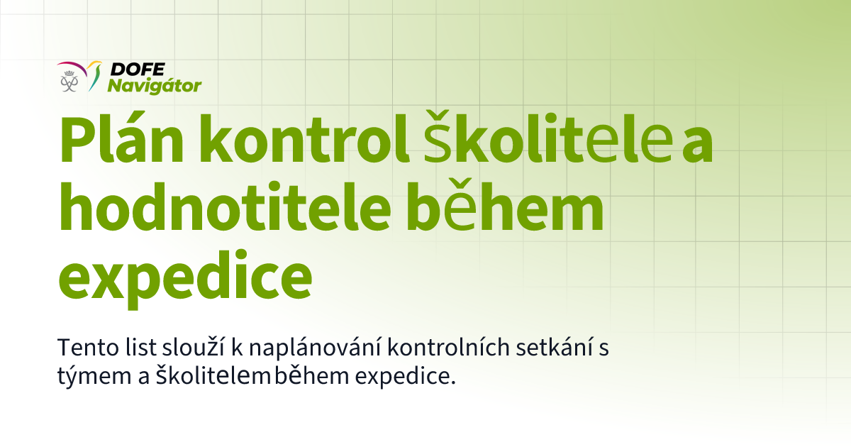 Plán kontrol školitele a hodnotitele během expedice | DOFE Navigátor